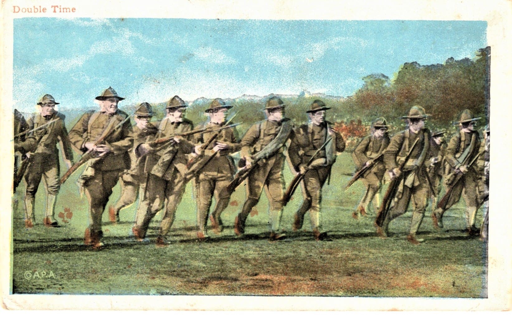 DOUBLE TIME IS THE RUNNING WITH RIFLES - BOOT CAMP POSTCARD USA WWI ...