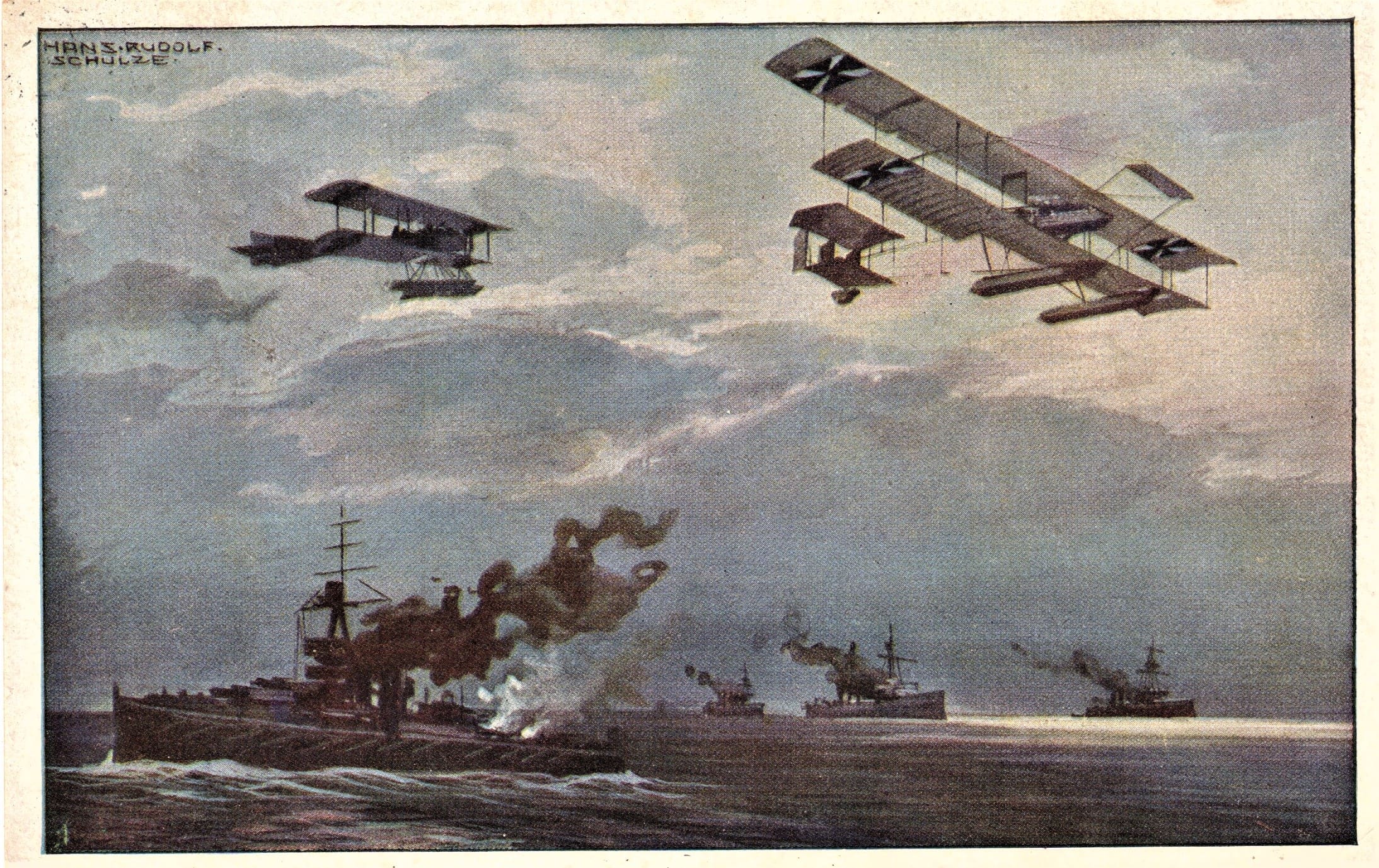 GERMAN SEA AIRPLANES FLY OVER SHIPS - POSTED DURING WWI - DEUTSCHE ...