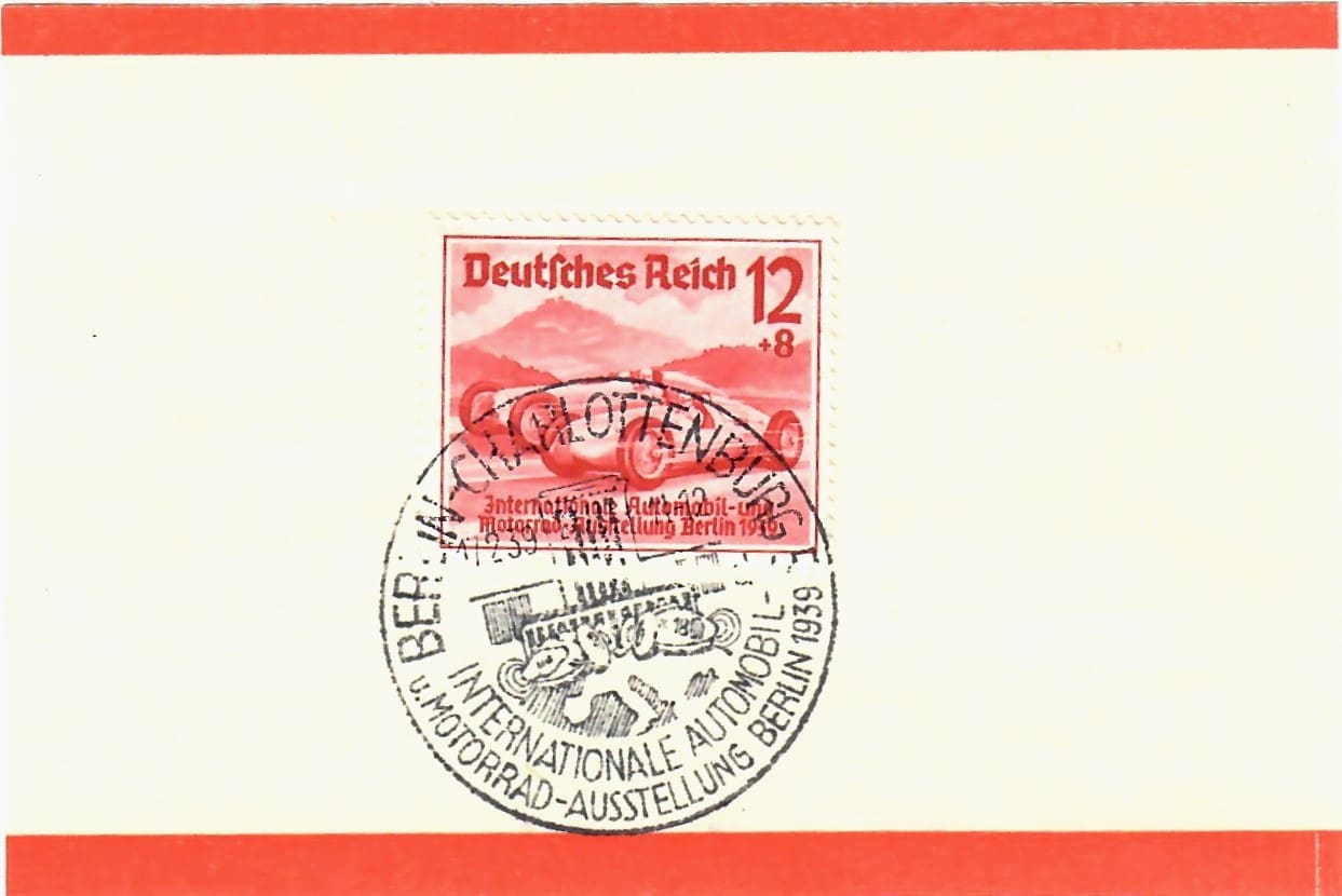 STAMP WITH AUTO- UNION AND MERCEDES BENZ RACE CARS - THIRD REICH ...