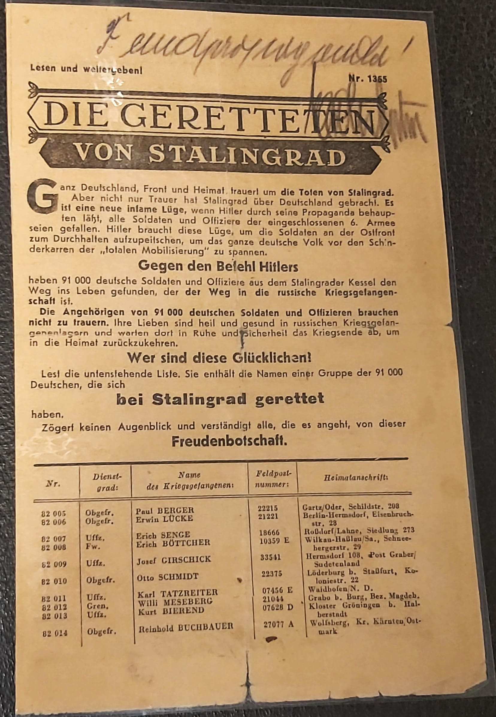 RUSSIAN PROPAGANDA LEAFLET ABOUT STALINGRAD - WRITTEN IN GERMAN - AIR ...